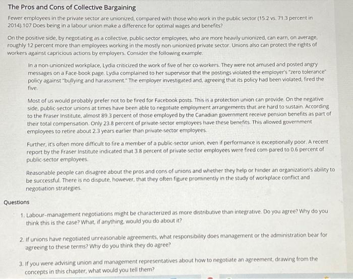 Solved The Pros and Cons of Collective BargainingFewer | Chegg.com