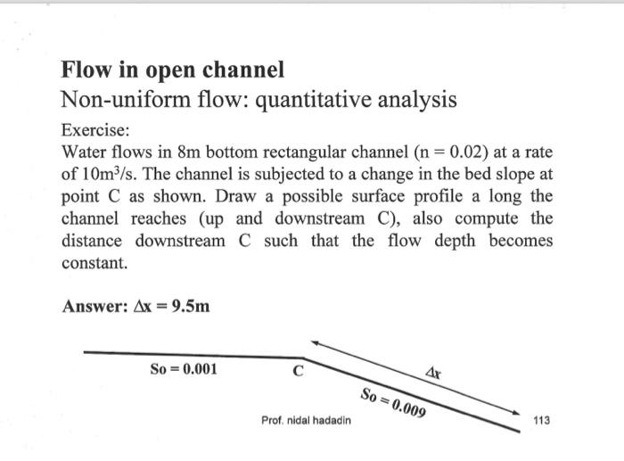 Solved Flow in open channel Non-uniform flow: quantitative | Chegg.com