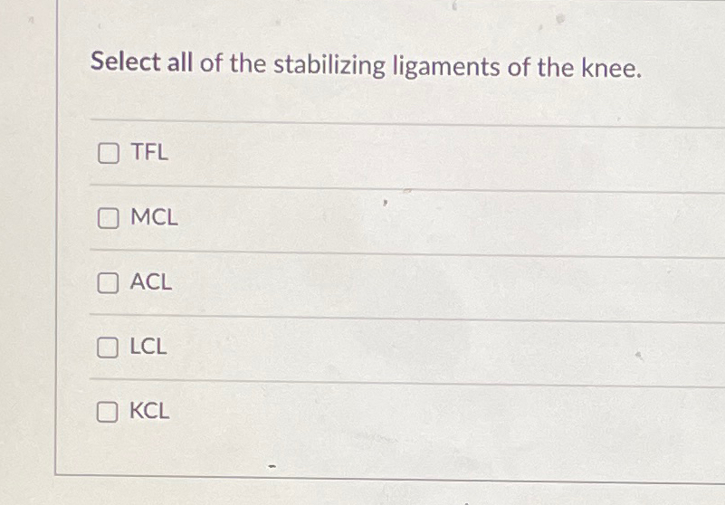 Solved Select all of the stabilizing ligaments of the | Chegg.com