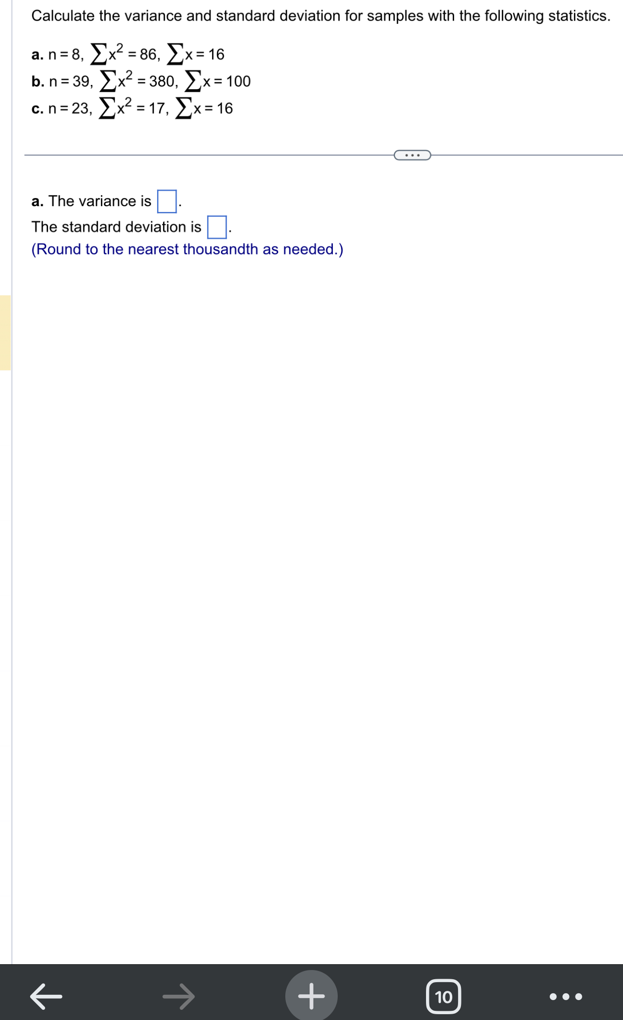 Solved Calculate the variance and standard deviation for | Chegg.com