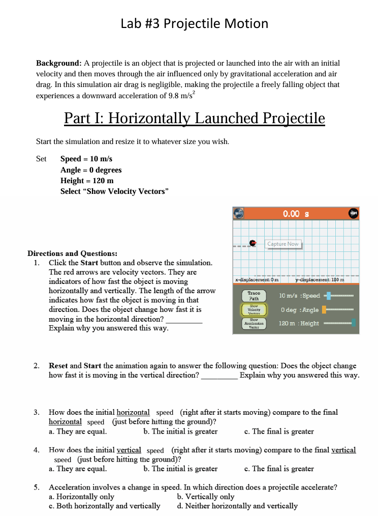 Solved Lab #3 ﻿Projectile MotionBackground: A projectile is | Chegg.com