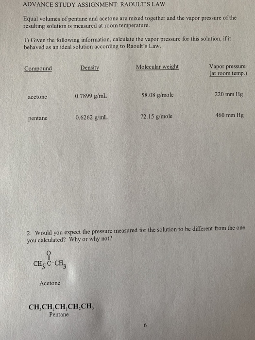 Solved ADVANCE STUDY ASSIGNMENT: RAOULT'S LAW Equal volumes | Chegg.com