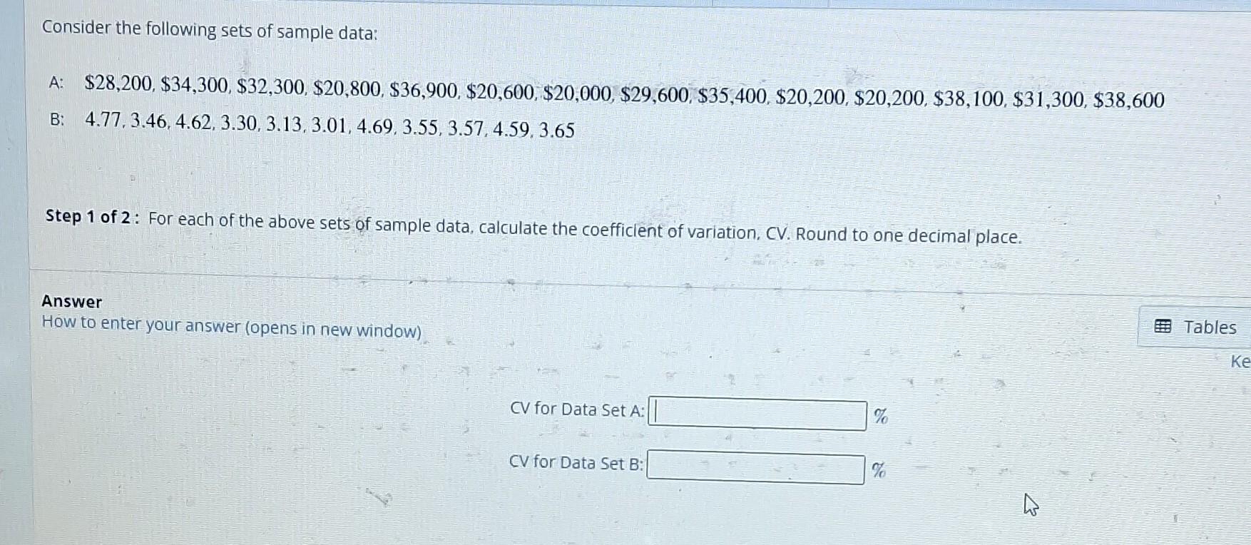 Solved Consider the following sets of sample data: A: | Chegg.com