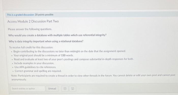 Solved Access Module 2 Discussion Part Two Please answer the | Chegg.com