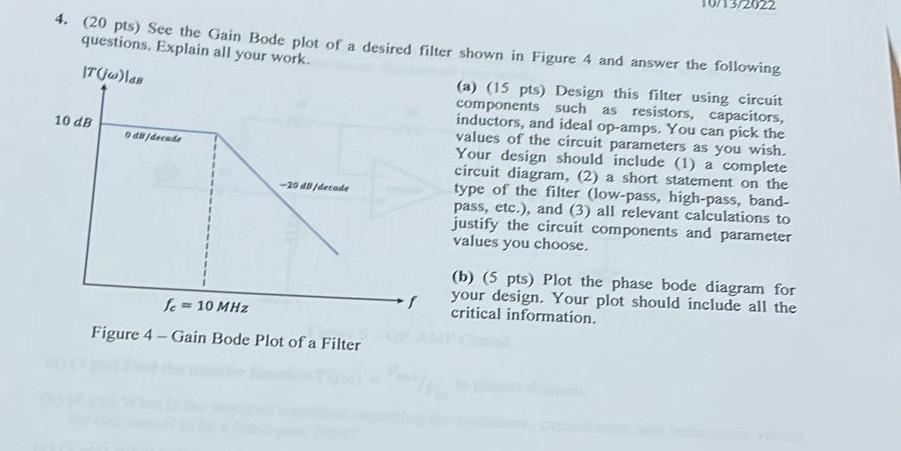 [Solved]: 4. (20 pts) Sce the Gain Bode plot of a