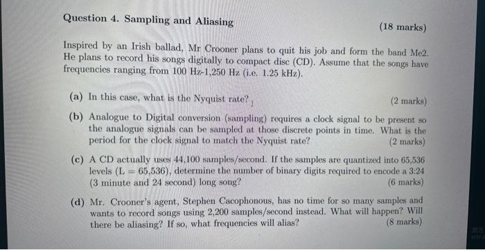 Solved Question 4. Sampling and Aliasing (18 marks) Inspired | Chegg.com