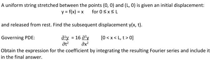 Solved Find the subsequent displacement y(x,t) Obtain the | Chegg.com