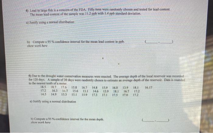 Solved 4) Lead in large fish is a concem of the FDA. Fifty | Chegg.com