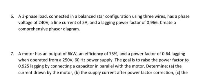 Solved 6. A 3-phase load, connected in a balanced star | Chegg.com