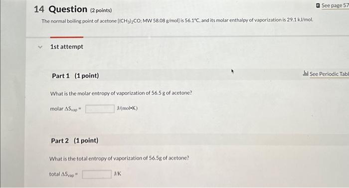 Solved 14 Question (2 points) The normal boiling point of | Chegg.com
