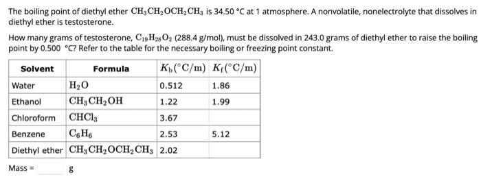 Solved The boiling point of diethyl ether CH3CH2OCH2CH3 is | Chegg.com