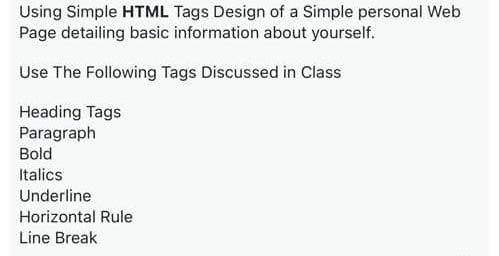 Solved Using Simple HTML Tags Design of a Simple personal | Chegg.com