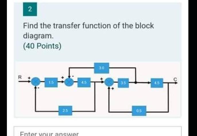 Solved 2 Find the transfer function of the block diagram (40 | Chegg.com