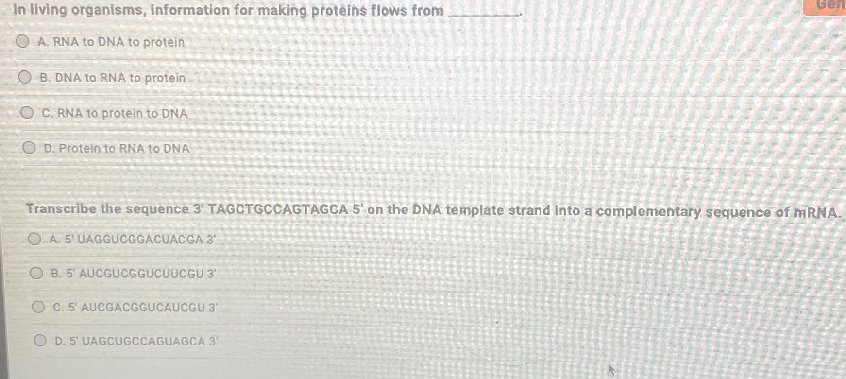 Solved In living organisms, information for making proteins | Chegg.com