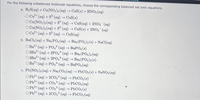 Solved r the following unbalanced molecular equations, | Chegg.com