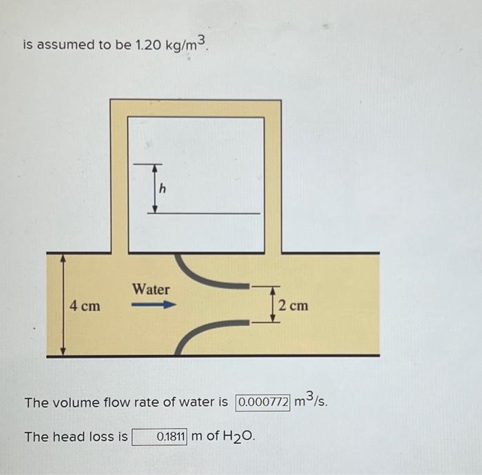 The flow rate of water at 20∘C(ρ=998 kg/m3 and | Chegg.com