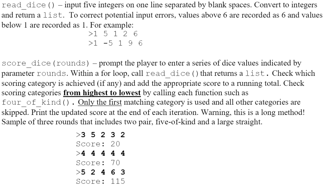 Solved read_dice() – ﻿input five integers on one line | Chegg.com