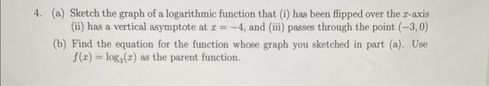 Solved 4. (a) Sketch the graph of a logarithmic function | Chegg.com