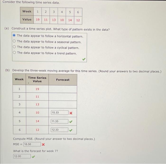 Solved Consider the following time series data. Week 1 2 3 4 | Chegg.com