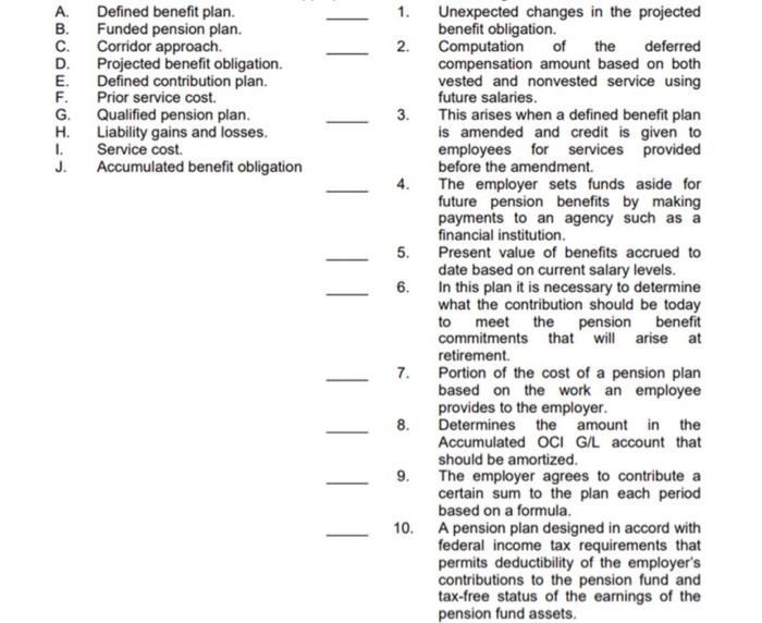 Solved A. Defined benefit plan. B. Funded pension plan. C. | Chegg.com