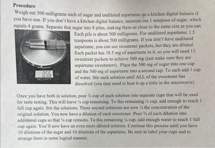 Solved Procedure Weigh out 500 milligrams each of sugar and | Chegg.com