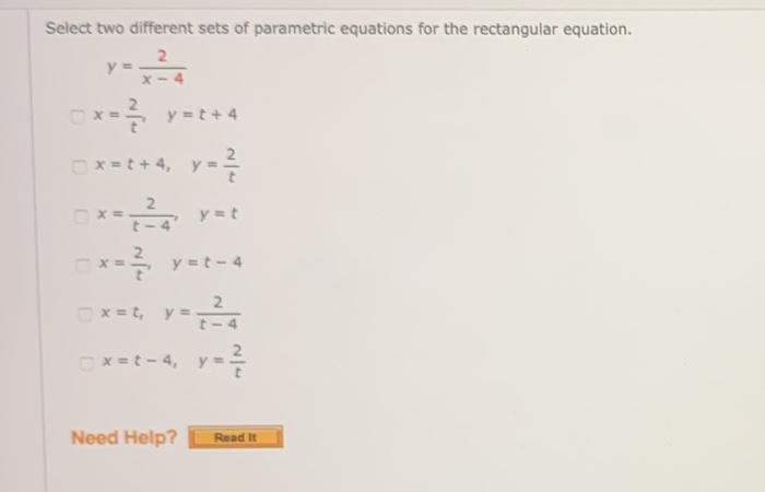 Solved Select two different sets of parametric equations for | Chegg.com