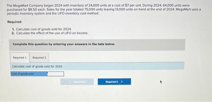 Solved The MegaMart Company began 2024 with inventory of | Chegg.com