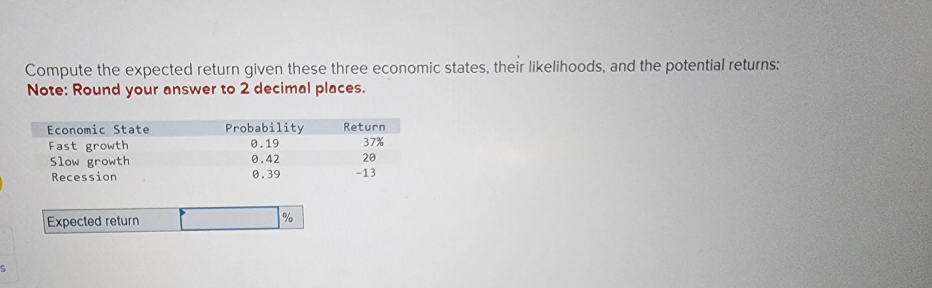 Solved Compute the expected return given these three | Chegg.com