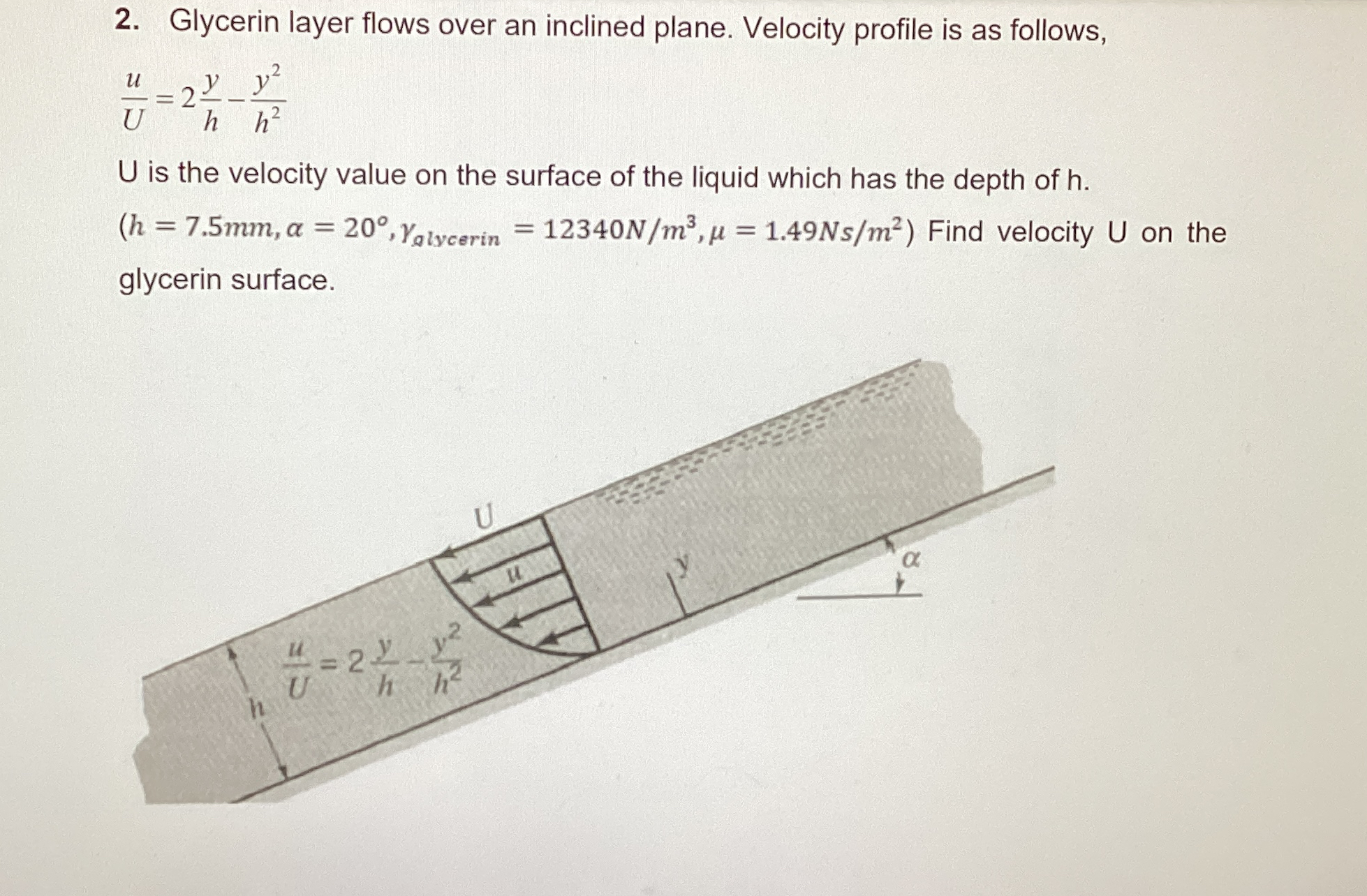 Solved Glycerin layer flows over an inclined plane. Velocity | Chegg.com
