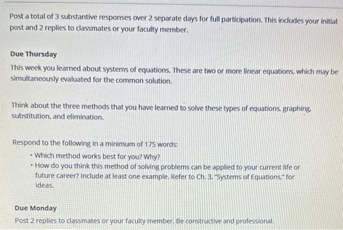 Solved Post a total of 3 substantive responses over 2 | Chegg.com