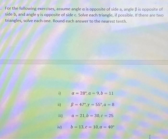 Solved For the following exercises, assume angle a is | Chegg.com
