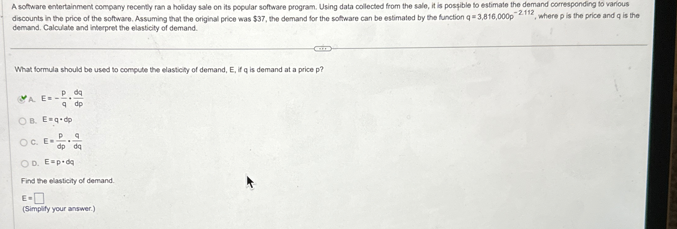 Solved demand. Calculate and interpret the elasticity of | Chegg.com