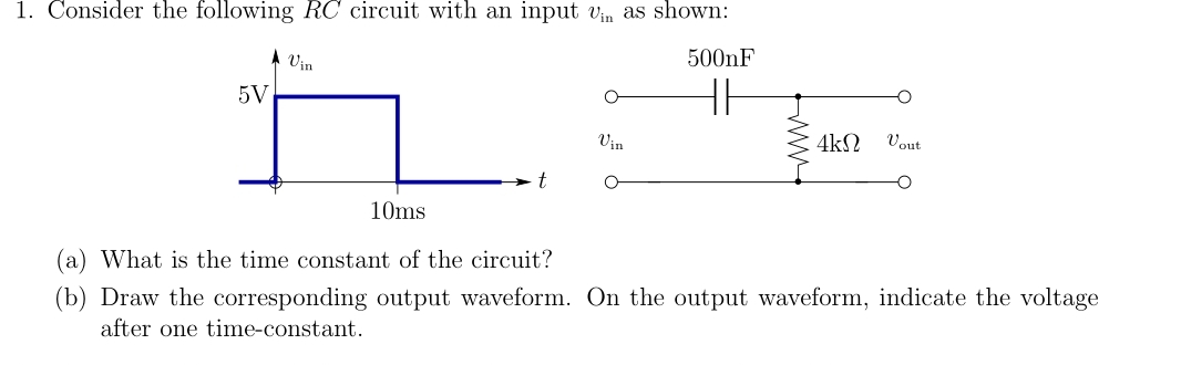 Solved Consider the following RC ﻿circuit with an input vin | Chegg.com