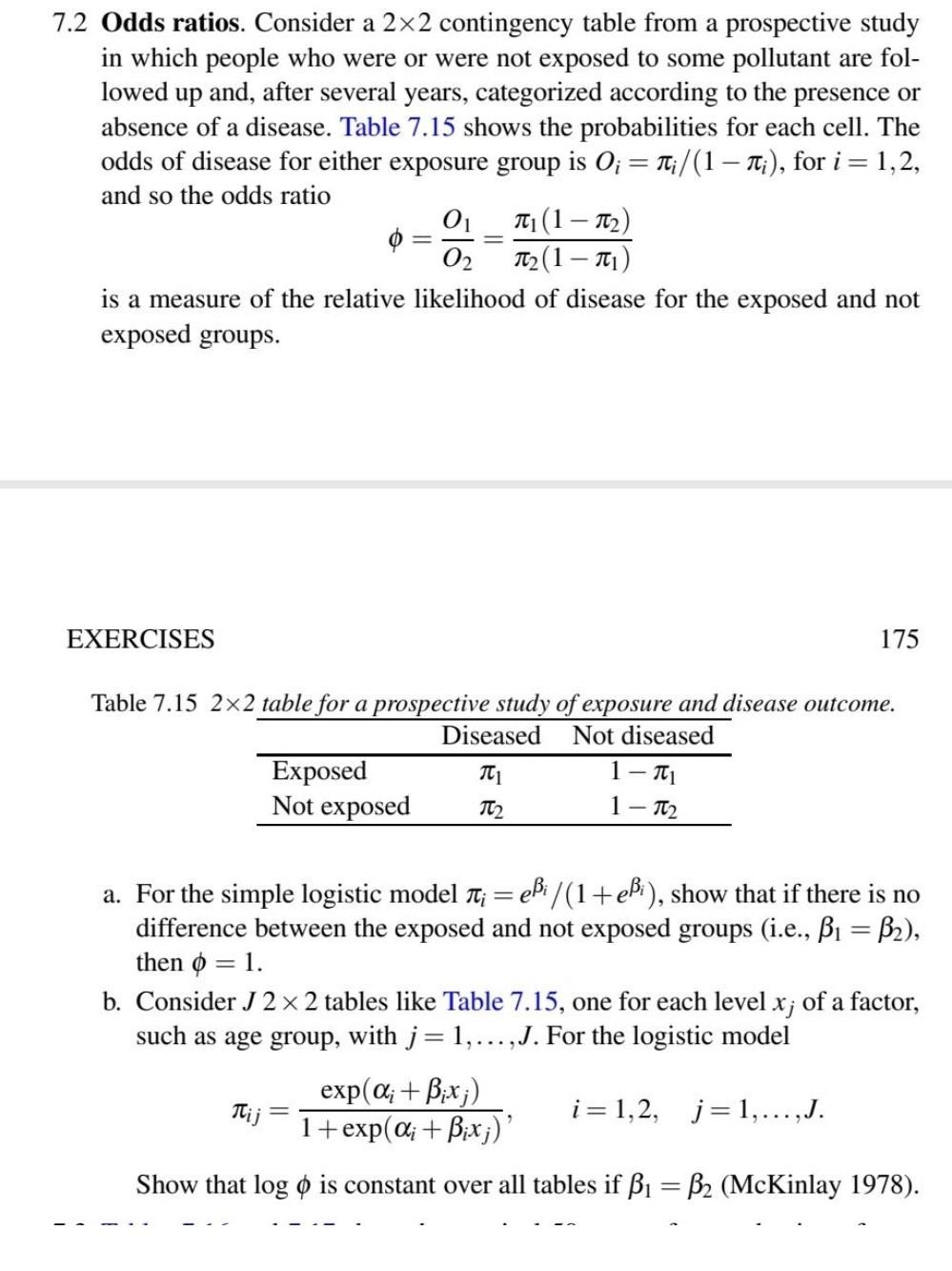 Solved 7.2 Odds ratios. Consider a 2x2 contingency table | Chegg.com