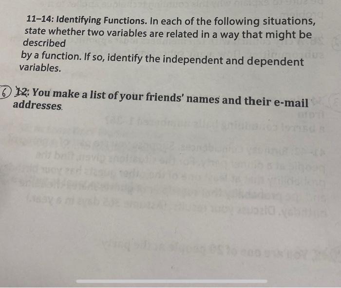 Solved 11-14: Identifying Functions. In each of the | Chegg.com