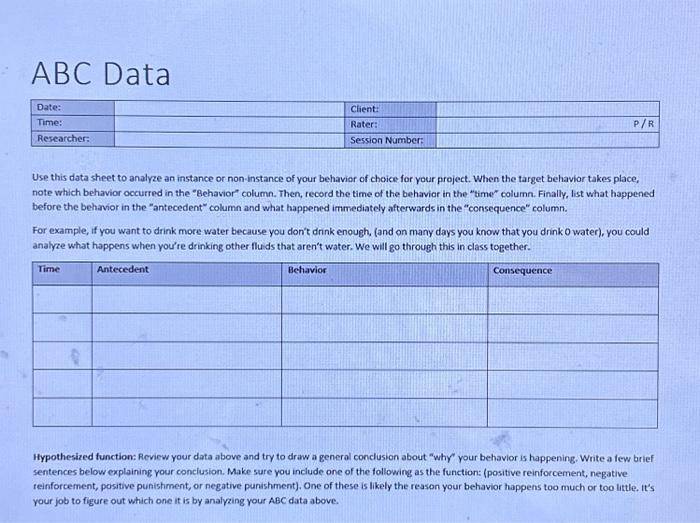 Solved ABC Data Date: Time: Researcher: Use this data sheet | Chegg.com