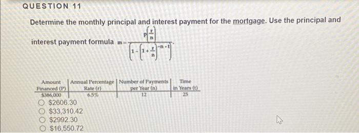 Solved Determine the monthly principal and interest payment | Chegg.com