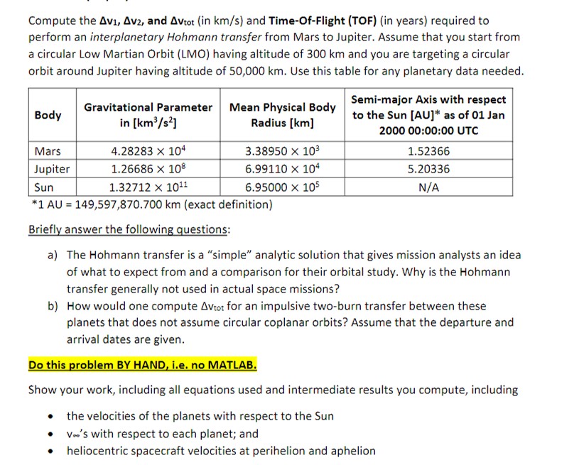 Solved Compute the Δv1,Δv2, ﻿and Δvtot (in kms ) ﻿and | Chegg.com