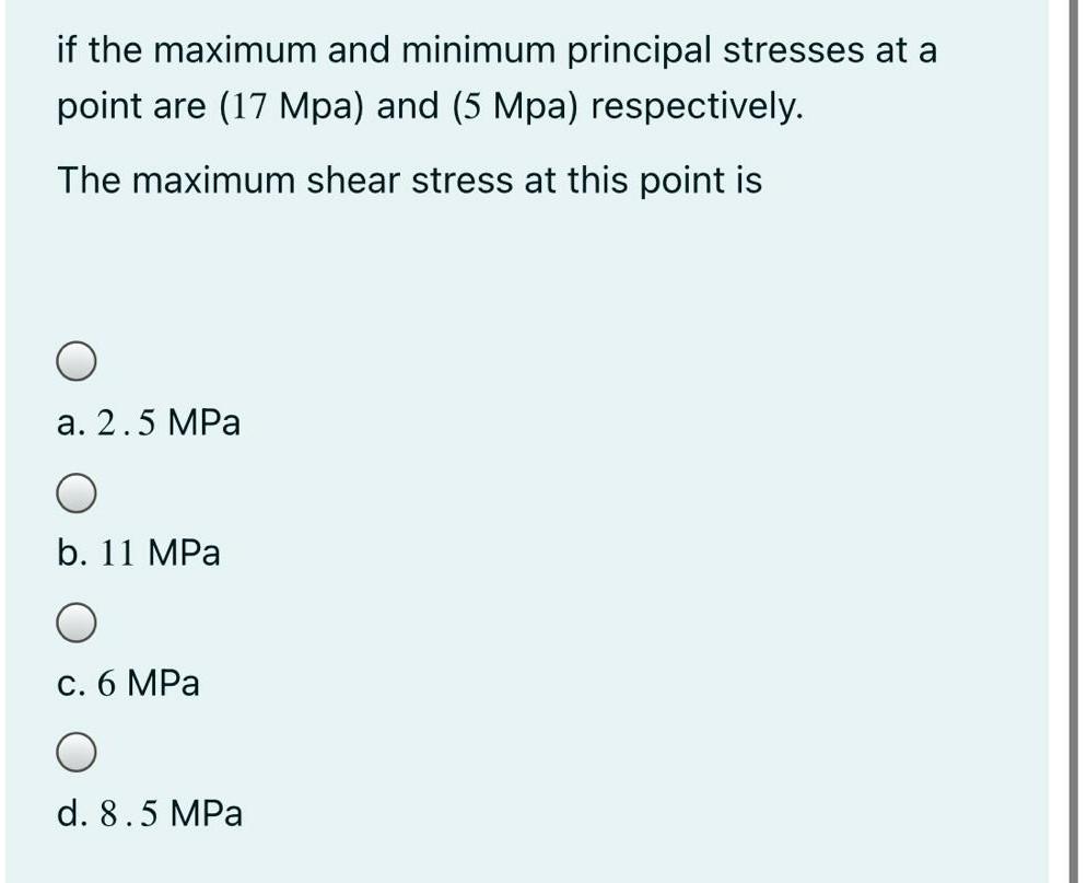 Solved if the maximum and minimum principal stresses at a | Chegg.com