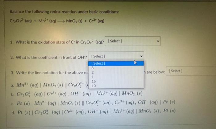 Solved Balance the following redox reaction under basic | Chegg.com