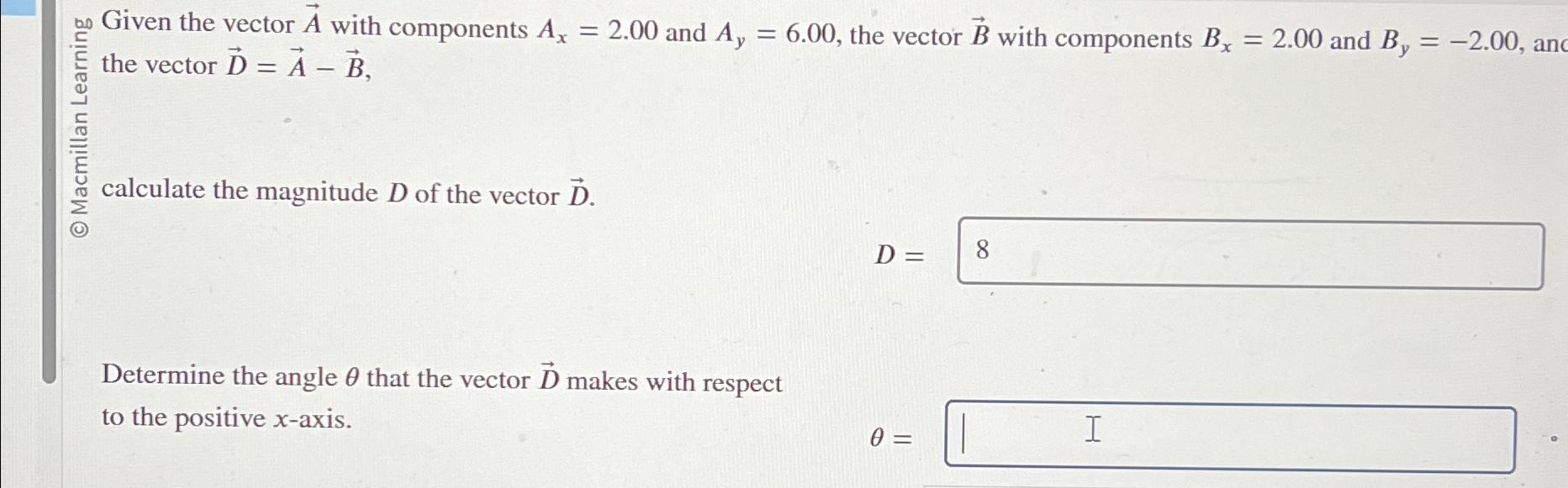 Solved Given the vector vec(A) ﻿with components Ax=2.00 ﻿and | Chegg.com