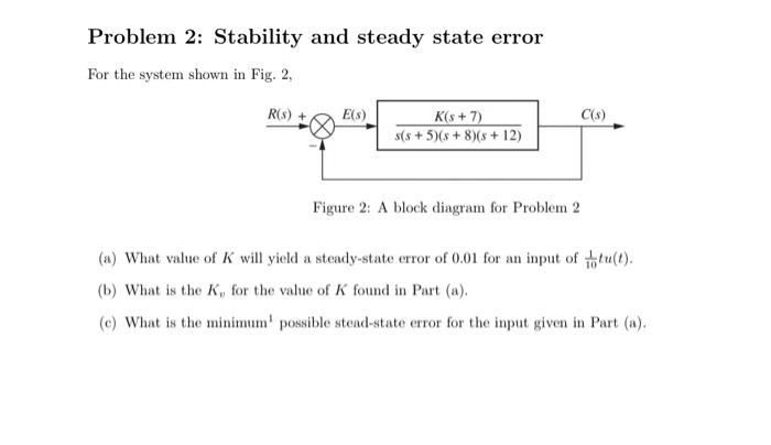 Solved Problem 2: Stability and steady state error For the | Chegg.com