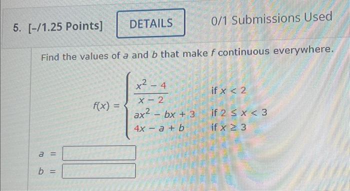 Solved /1.25 Points] 0/1 Submissions Used Find the values of | Chegg.com