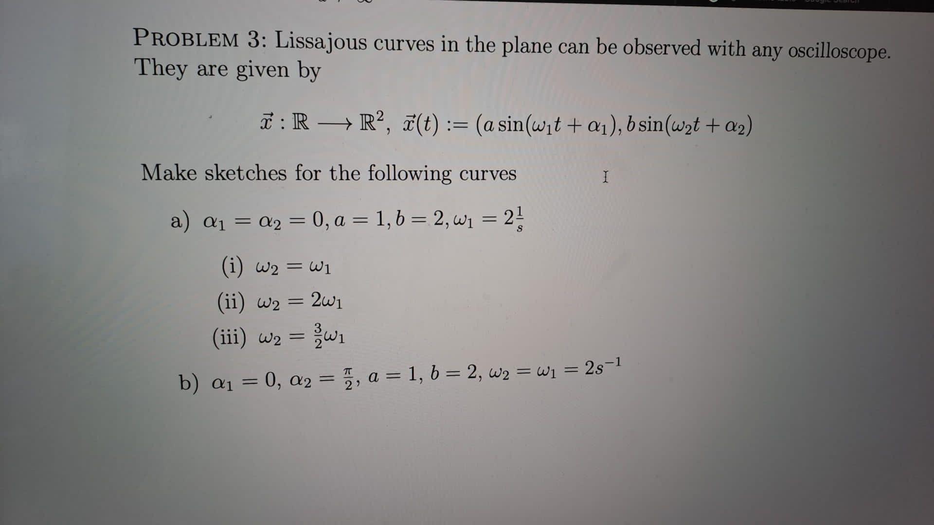 Solved Problem 3: Lissajous curves in the plane can be | Chegg.com