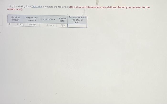 Using the sinking fund Table 13.3, complete the | Chegg.com