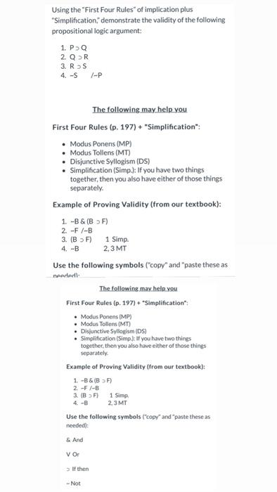 Using the "First Four Rules" of implication plus | Chegg.com