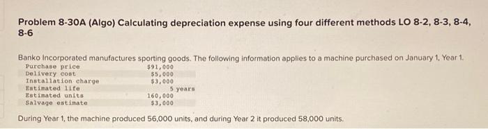 Solved Problem 8-30A (Algo) Calculating depreciation expense | Chegg.com