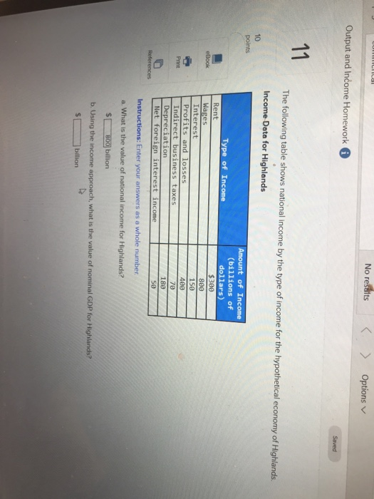 Solved No results Options Output and Income Homework | Chegg.com