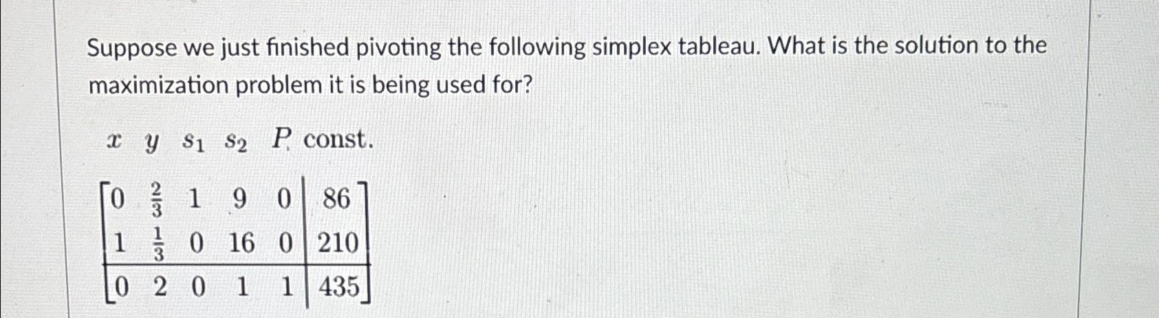 Solved Suppose we just finished pivoting the following | Chegg.com