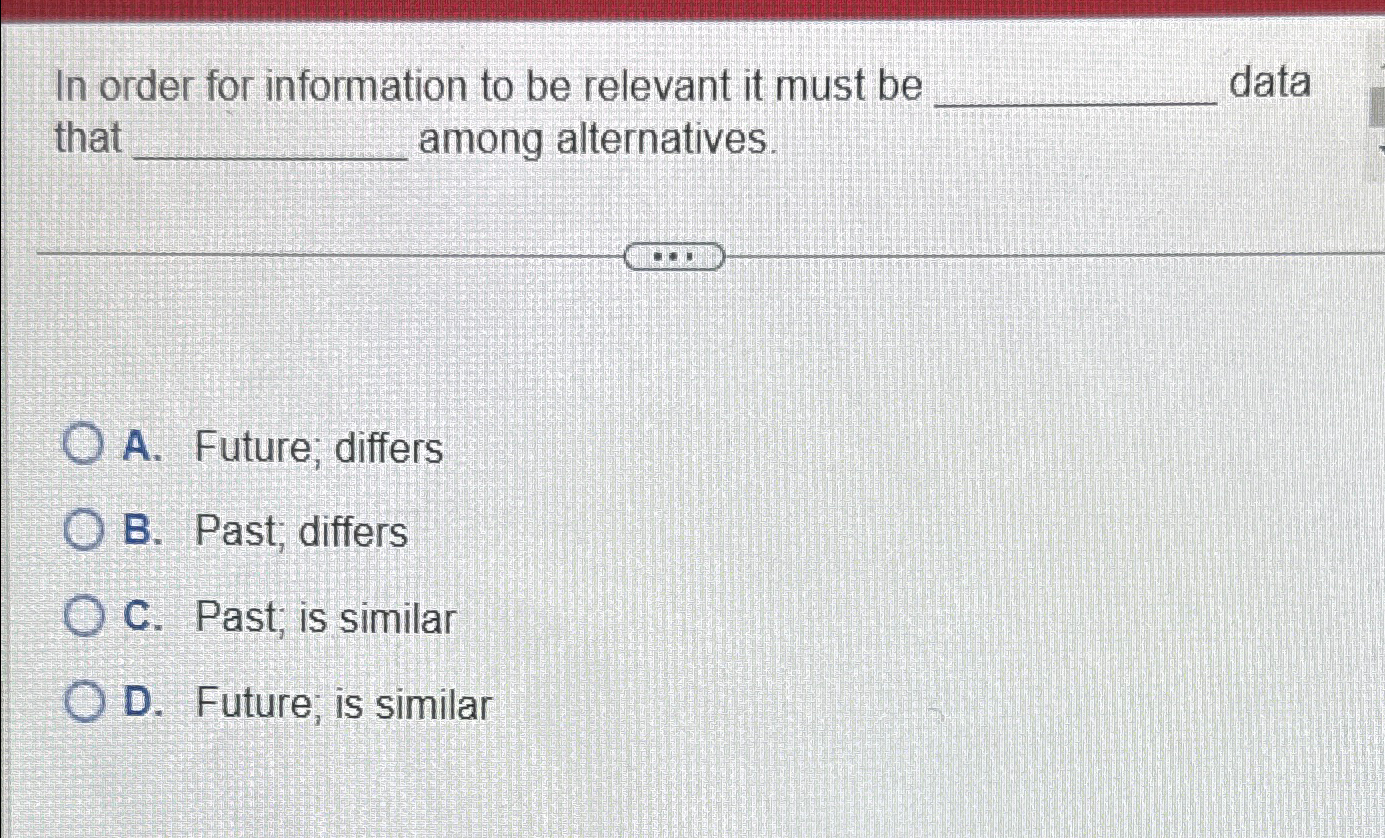 Solved In order for information to be relevant it must be | Chegg.com